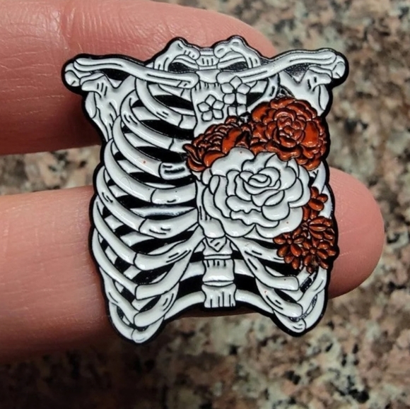 Jewelry | 2 For 13 Gothic Floral Ribcage Skeleton Roses Design Enamel ...